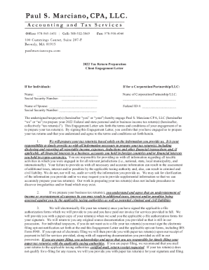 Fillable Online 2022 Tax Return Preparation Client Engagement Letter If ...