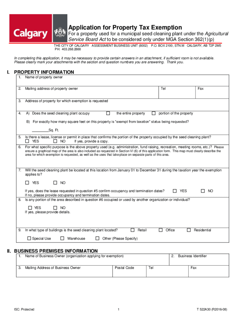 Fillable Online Application for Property and Business Tax Exemption ...