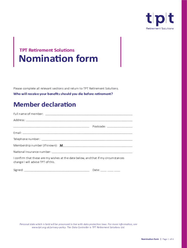Fillable Online Fillable Online Nomination form - The Pensions Trust ...