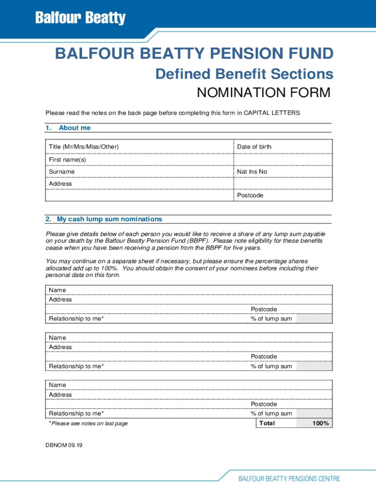 Fillable Online pensions-defined-benefit-nomination-form. ... Fax Email ...