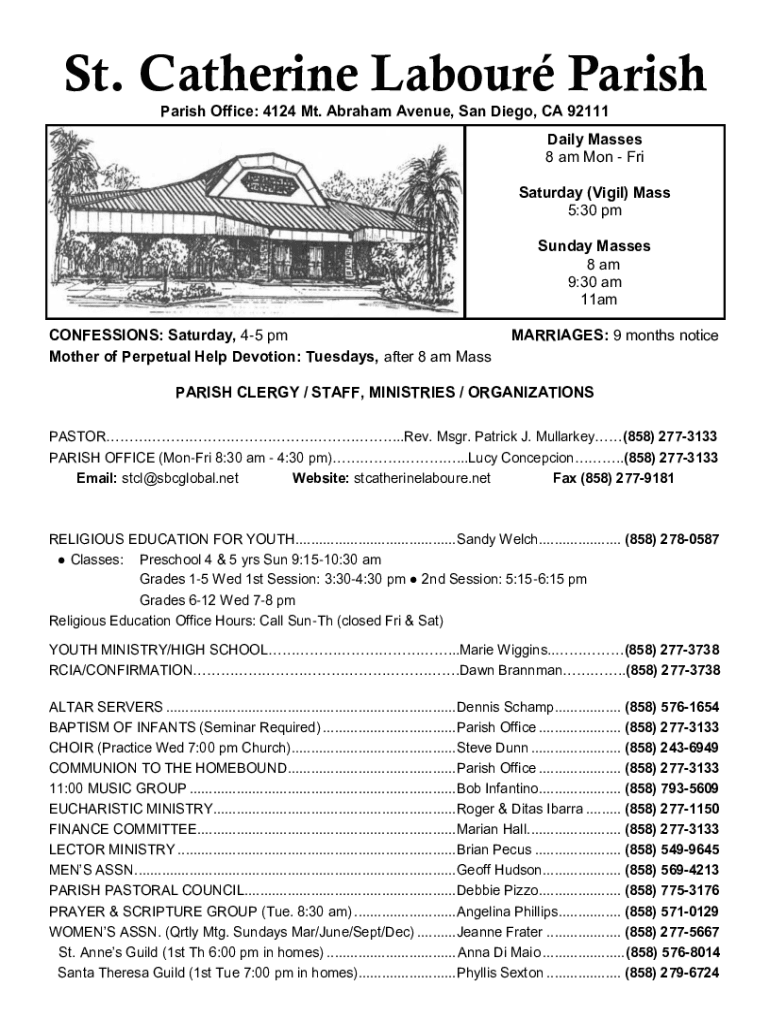 Fillable Online St. Catherine Laboure Catholic Church in San Diego ...