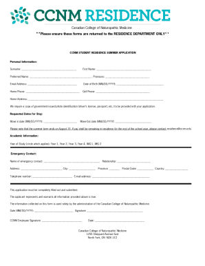 CCNM Student Residence Summer Application - Fill Online, Printable ...