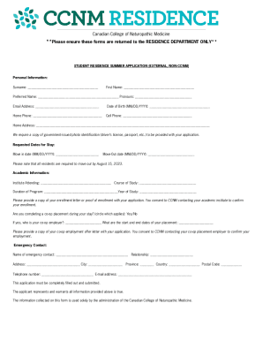 Fillable Online Fillable Online ccnm Student Residence Application Form ... Fax Email Print ...
