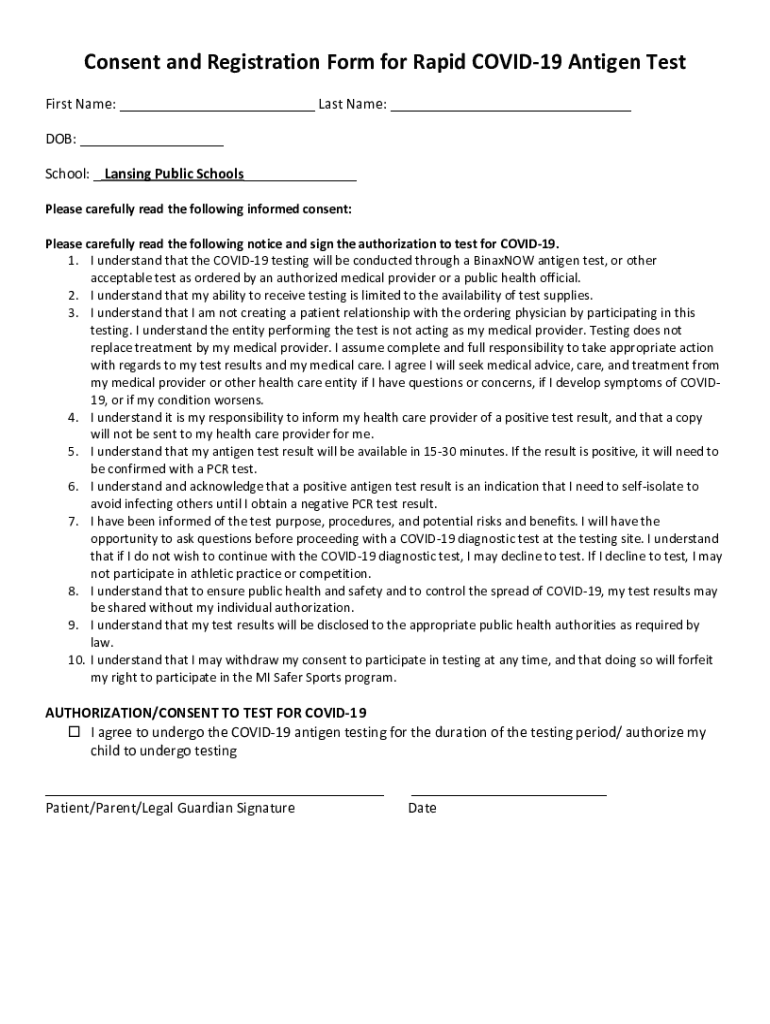 Fillable Online Consent Form for Rapid COVID-19 Antigen Test Pilot ...