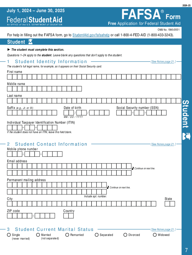 Fillable Online Free Application for Federal Student Aid (FAFSA) Form ...