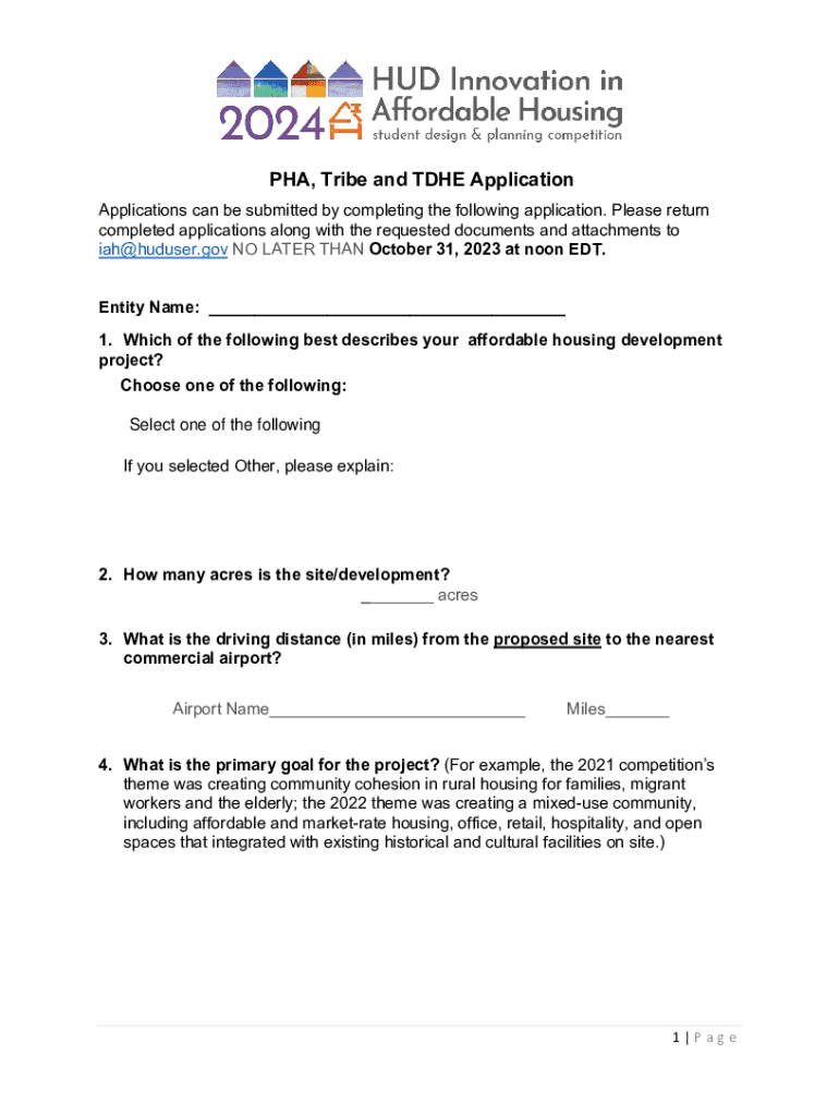 Fillable Online PHA Application. Application for the 2024 HUD ...