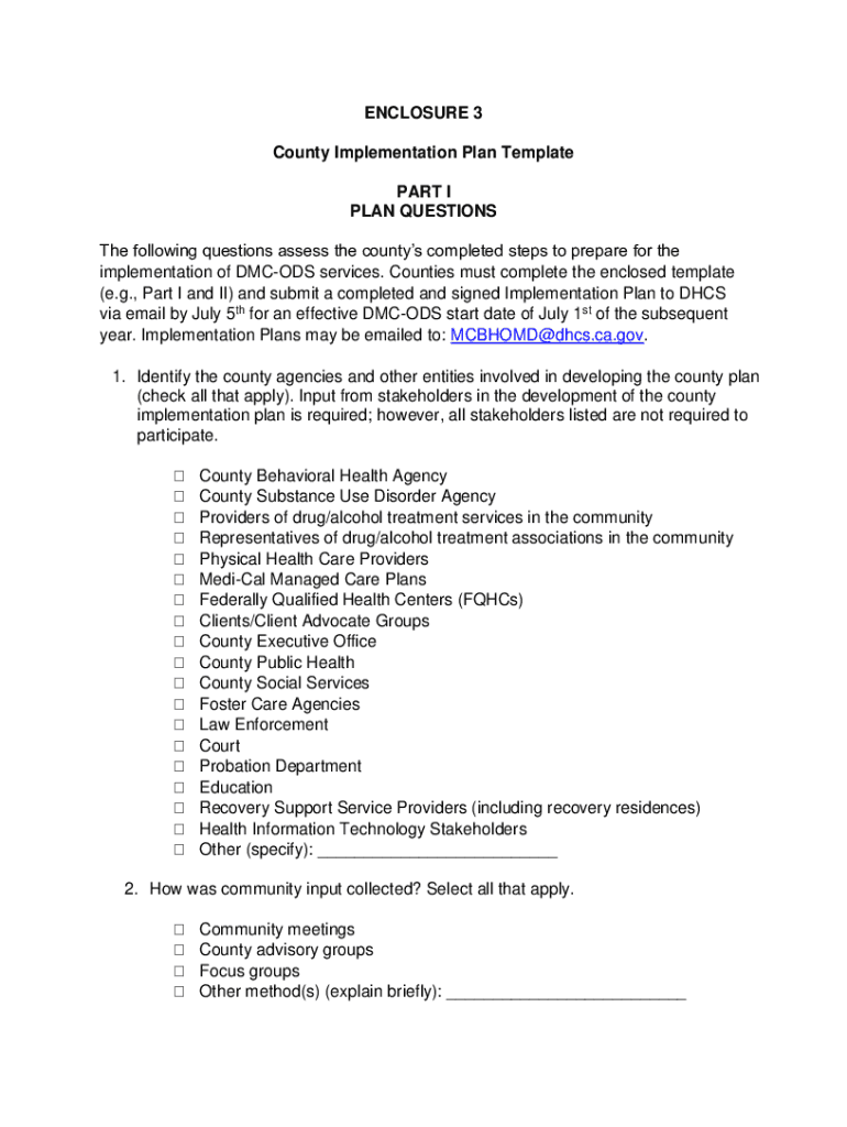 Fillable Online BHIN 24-001 Enclosure 3 County Implementation Plan ...