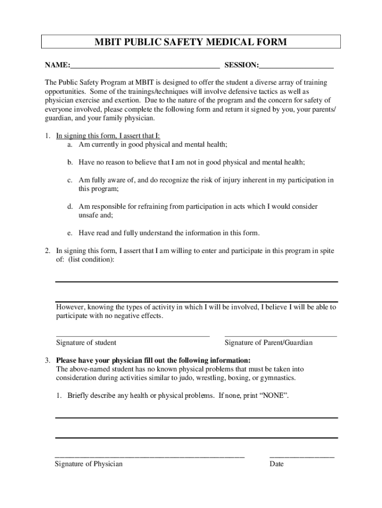 Fillable Online MBIT PUBLIC SAFETY MEDICAL FORM Fax Email Print - pdfFiller