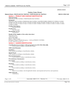 Fillable Online MSDS for #20049 - PORTFOLIO OIL PASTEL. Material Safety ...