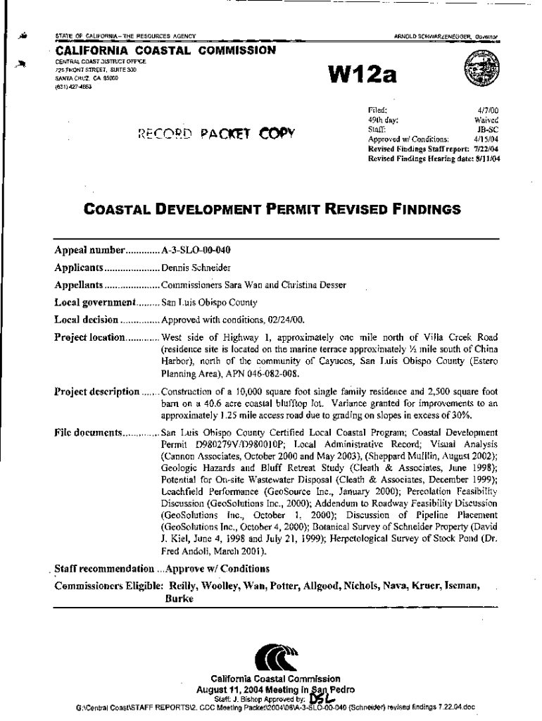 Fillable Online documents coastal ca COASTAL DEVELOPMENT PERMIT REVISED fiNDINGS Fax Email Print ...