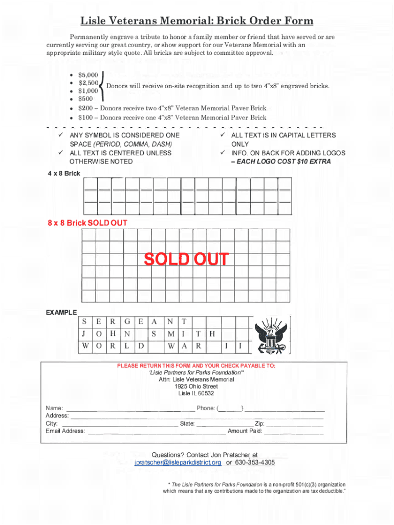 Fillable Online memorials trees, benches & brick pavers Fax Email Print - pdfFiller