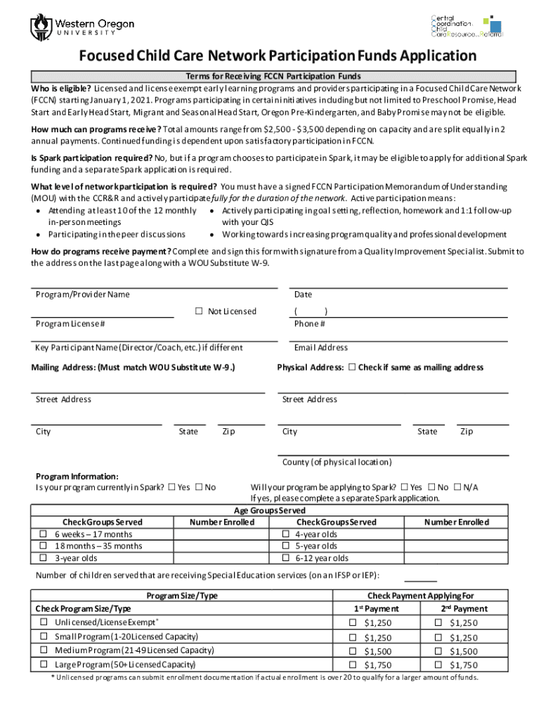 Fillable Online Family Child Care Network grant is supported by funding ...