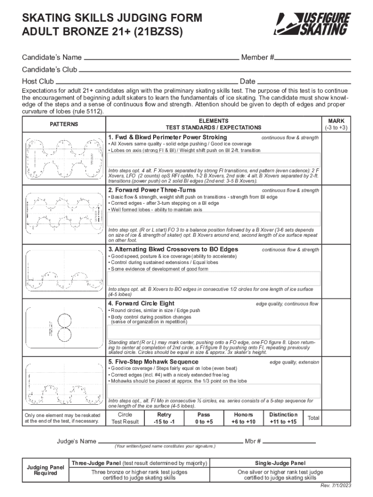 Fillable Online SKATING SKILLS JUDGING FORM ADULT BRONZE 21+ (21BZSS ...