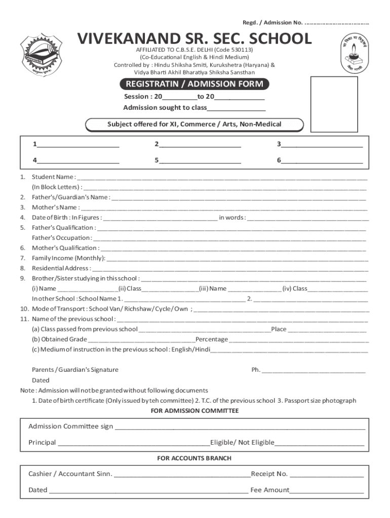 Fillable Online REGISTRATIN ADMISSION FORM.cdr Fax Email Print - pdfFiller