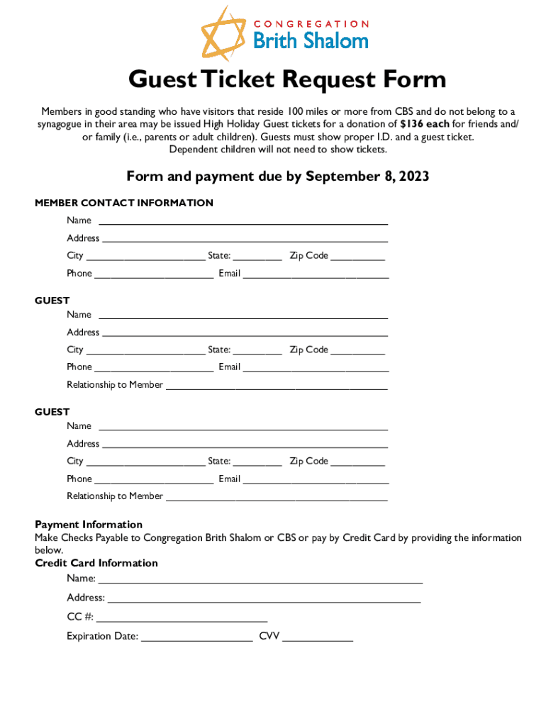 Fillable Online Guest Ticket Request Form Fax Email Print - pdfFiller