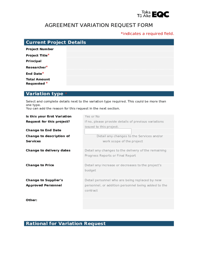 AGREEMENT VARIATION REQUEST Doc Template | pdfFiller