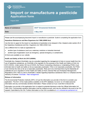 Import or Manufacture a Pesticide Application Form | August 2020 ...