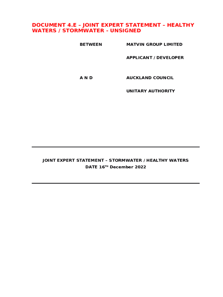 joint expert statement healthy waters / stormwater Doc Template | pdfFiller