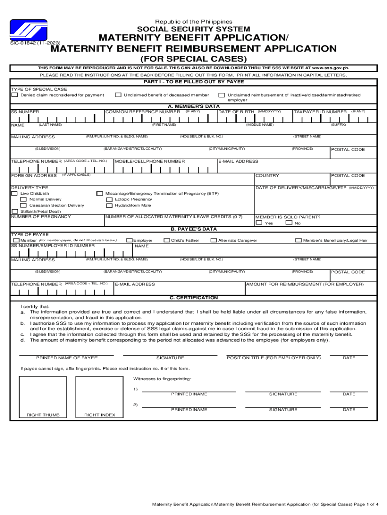 Fillable Online Maternity Benefit - Social Security Fax Email Print - pdfFiller