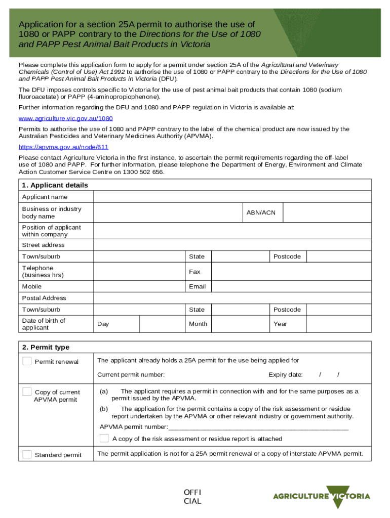 Use of 1080 and PAPP permit application Doc Template | pdfFiller