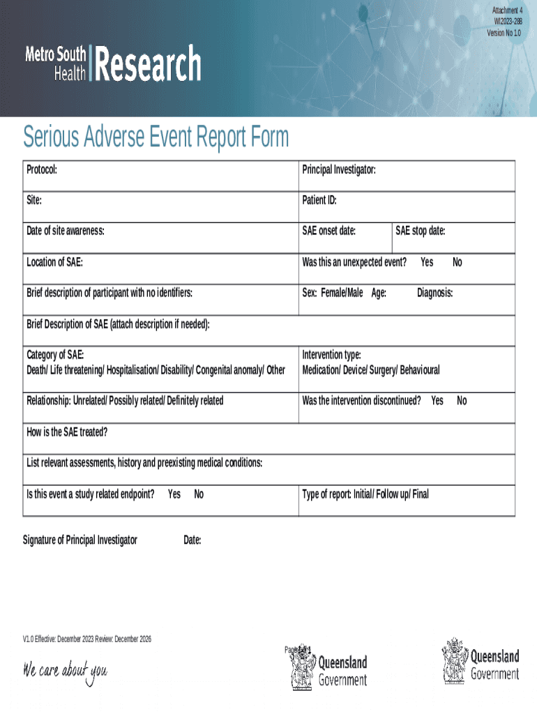 WI2023-288 Serious Adverse Event Report - metrosouth health qld gov Doc ...
