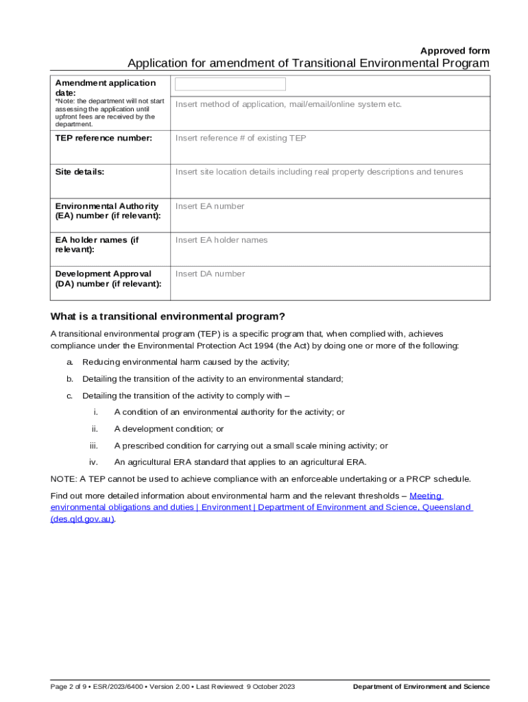 Approved - Application for amendment of TEP. This must be used when applying for an amendment of ...