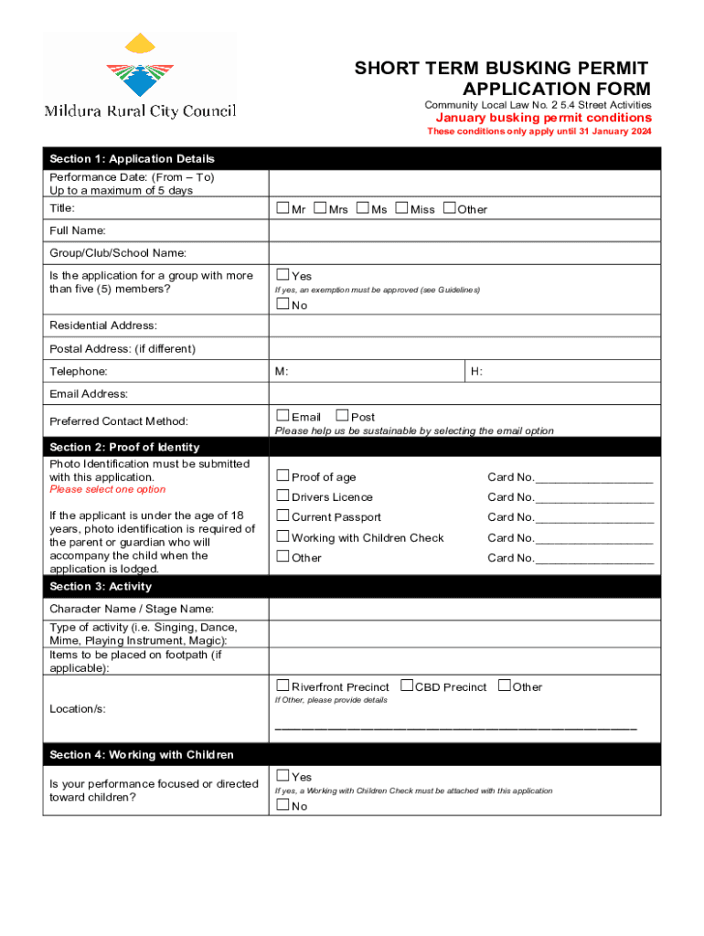 Fillable Online SHORT TERM BUSKING PERMIT APPLICATION FORM Fax Email Print - pdfFiller