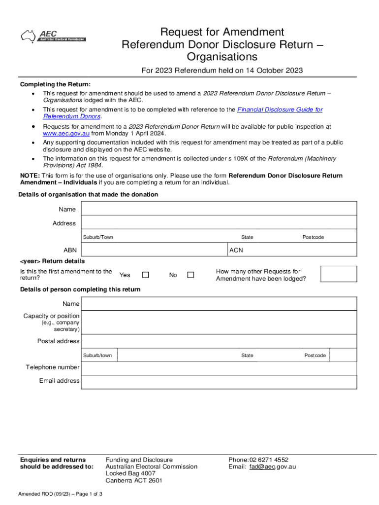 Fillable Online Request for Amendment - Referendum Donor - Organisation ...