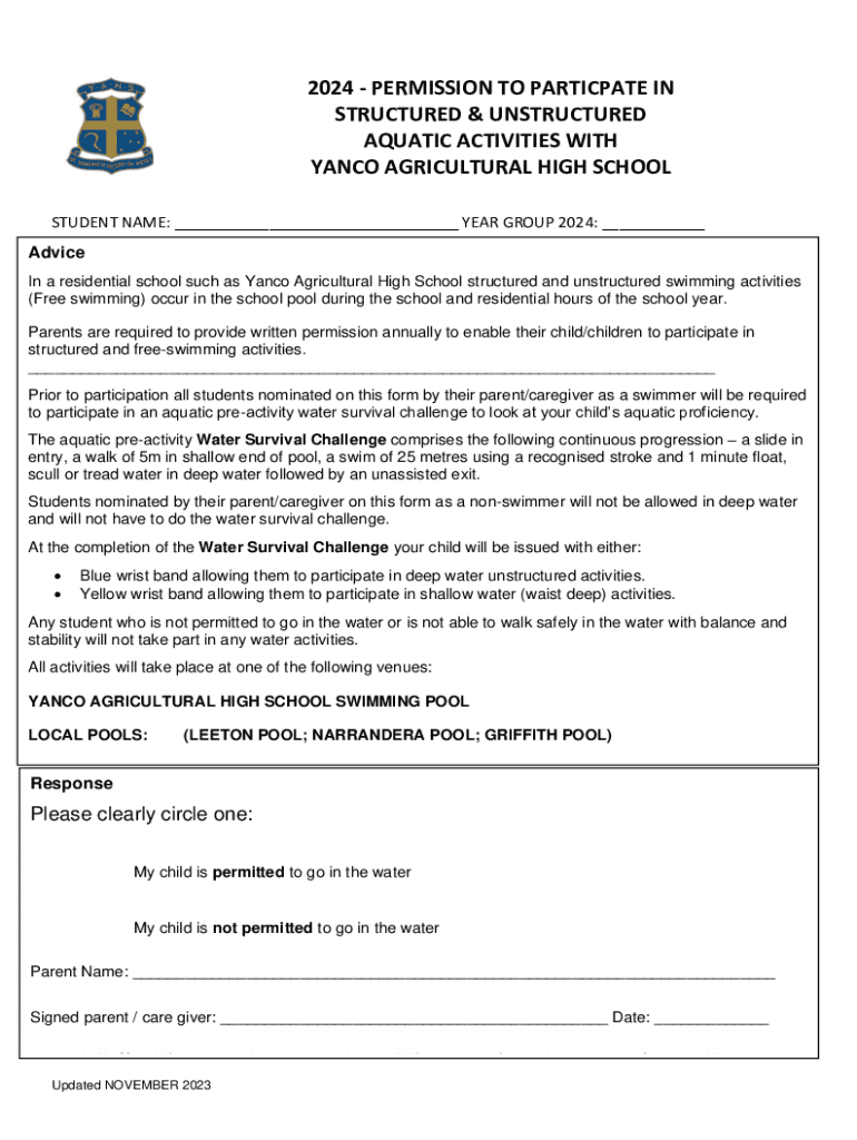 Fillable Online Application form - Yanco Agricultural High School Fax ...