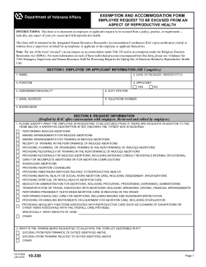 Fillable Online VA Form 10-330. EXEMPTION AND ACCOMMODATION FORM ...