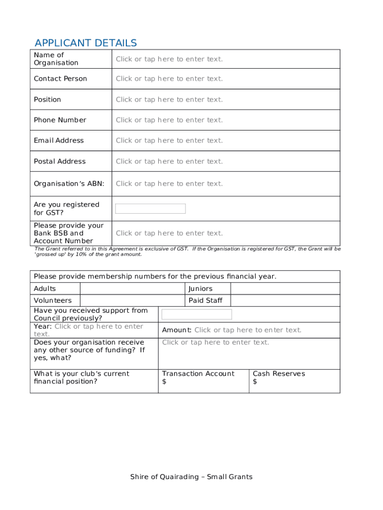 Community Grants Application Small Grants $500 Doc Template | pdfFiller