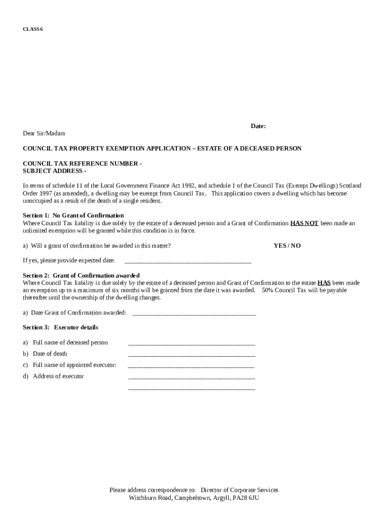 Council Tax Exemption Application (Subject to Review) Doc Template | pdfFiller