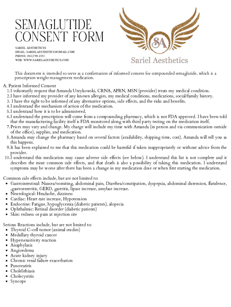 Fillable Online Semaglutide Weight Loss Injection Consent Form Template ...