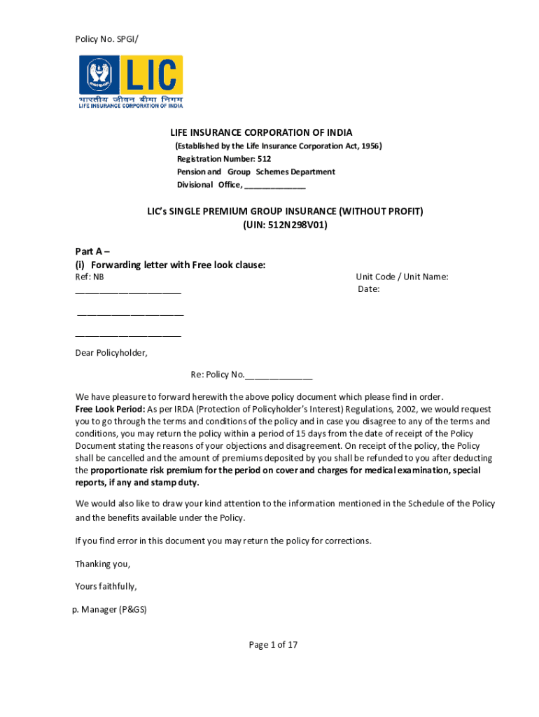 Fillable Online irdai gov LIFE INSURANCE CORPORATION OF INDIA LIC's SINGLE ... Fax Email Print ...