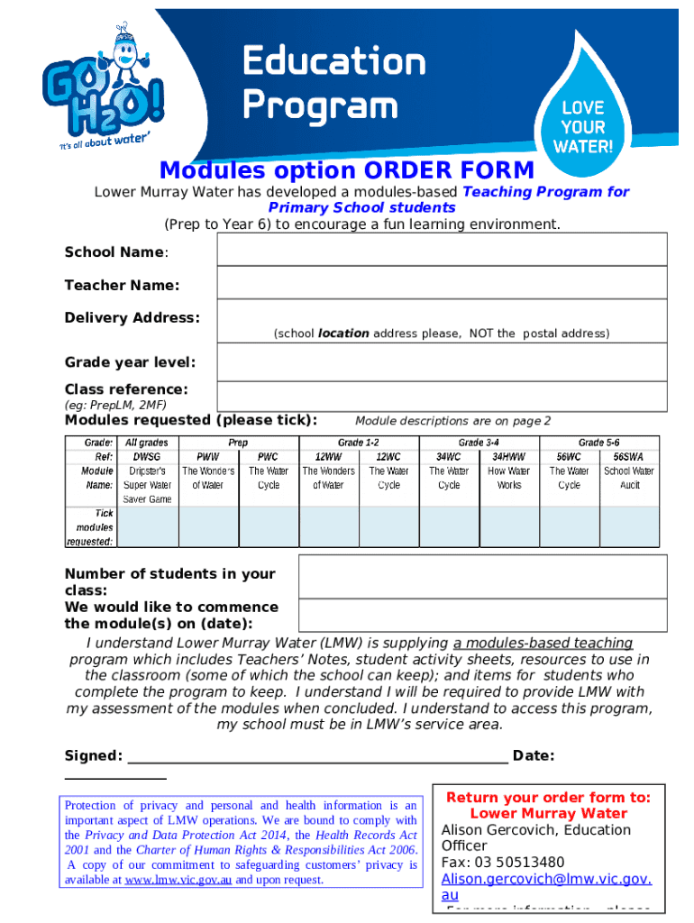 Modules option ORDER Doc Template | pdfFiller