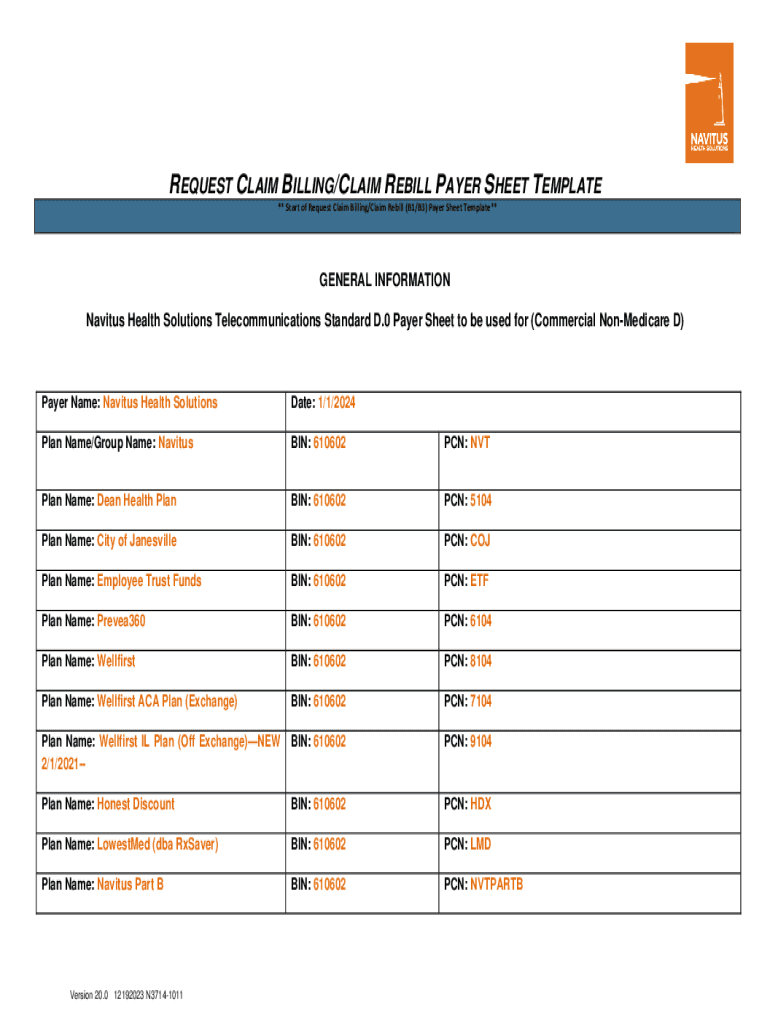 Fillable Online REQUEST CLAIM BILLING/CLAIM REBILL PAYER SHEET ... Fax ...