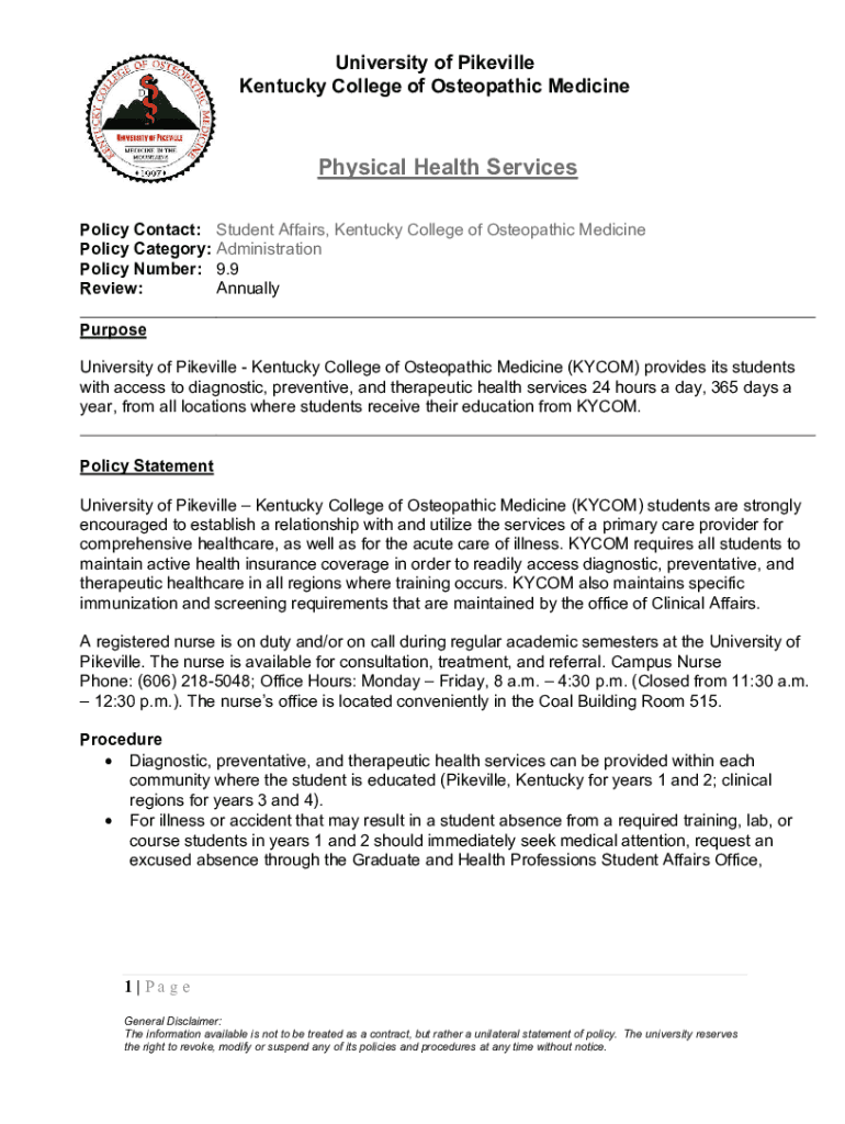 Fillable Online KYCOM Student AffairsUPIKEUniversity of Pikeville Fax ...
