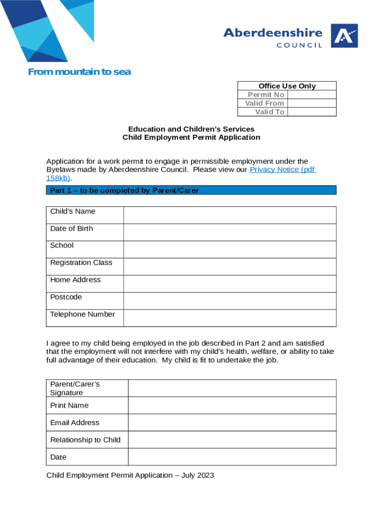 Apply for a child work permitChild employment Doc Template | pdfFiller
