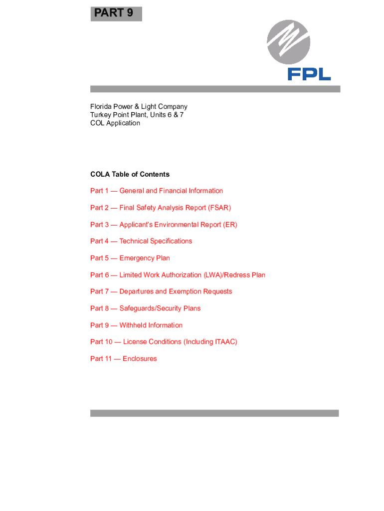 Fillable Online FPL - Turkey Point Units 6 & 7 COLA (Other) - Part 9 ...