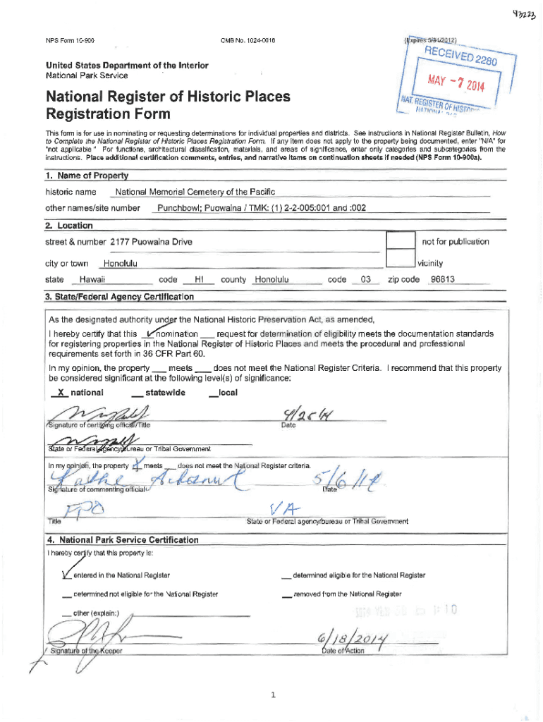 Fillable Online Fort Rosecrans National Cemetery NRHP Registration Form ...