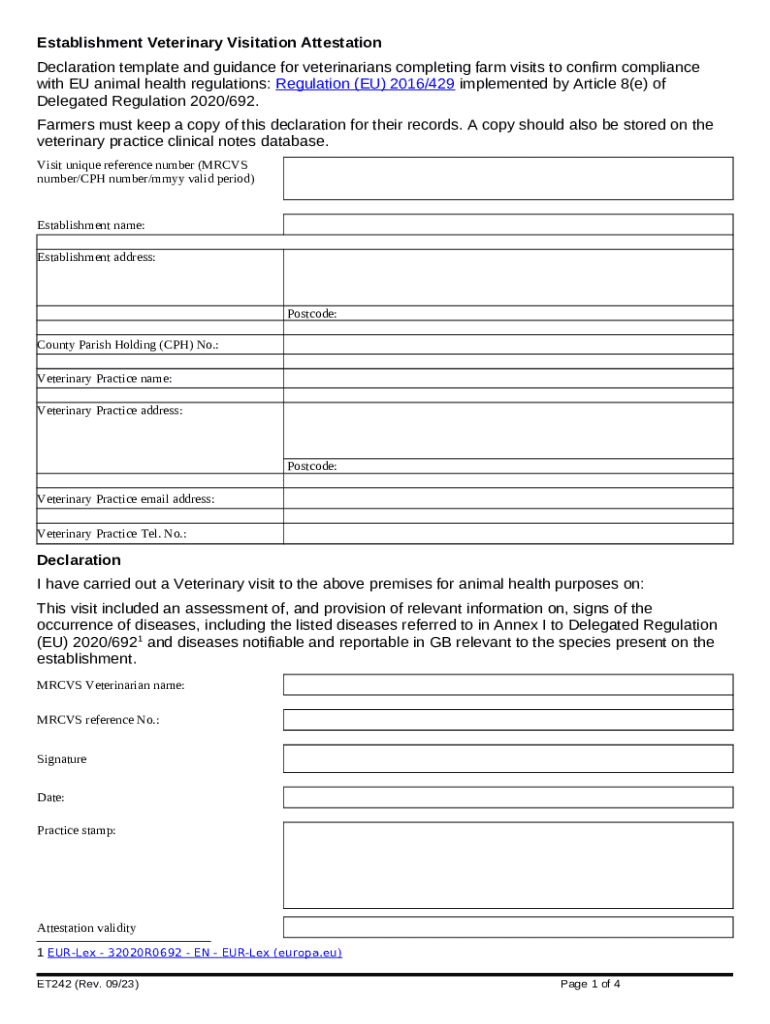EU Veterinary Visitation Attestation Form - Blank Fillable Template ...