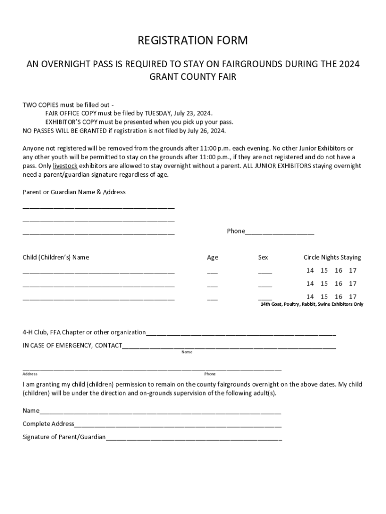 Fillable Online AN OVERNIGHT PASS IS REQUIRED TO STAY ON FAIRGROUNDS ...