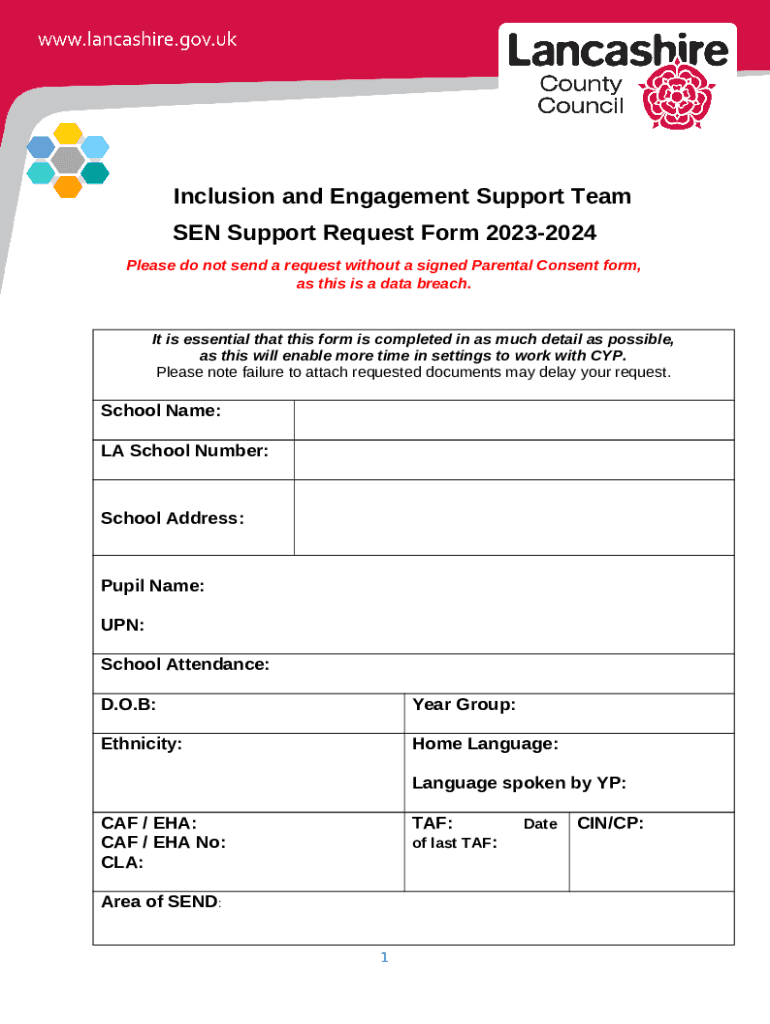 Inclusion and Engagement SEN Support Team referral Doc Template | pdfFiller