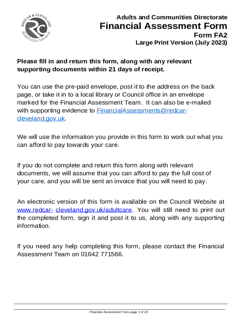 FA2 Financial Assessment .pdf - Adults and Communities... Doc Template | pdfFiller