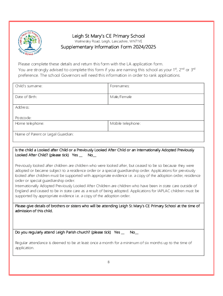 Fillable Online Fillable Online LEIGH ST MARYS CHURCH OF ENGLAND ... Fax Email Print - pdfFiller