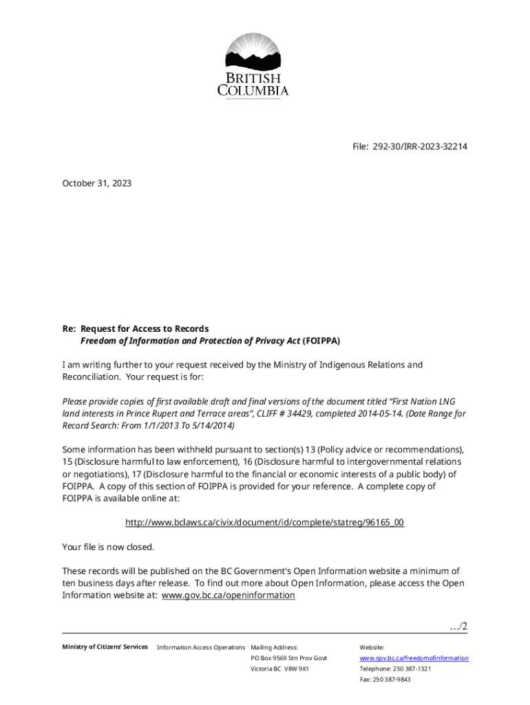 Fillable Online docs openinfo gov bc Please provide copies of first ...