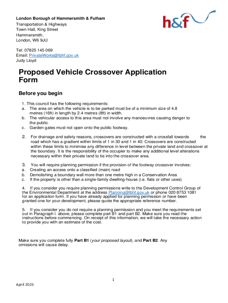 Fillable Online Proposed Vehicle Crossover Application Form 2023 Fax ...
