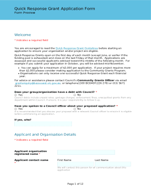 Fillable Online Quick Response Grant Application Form Fax Email Print ...