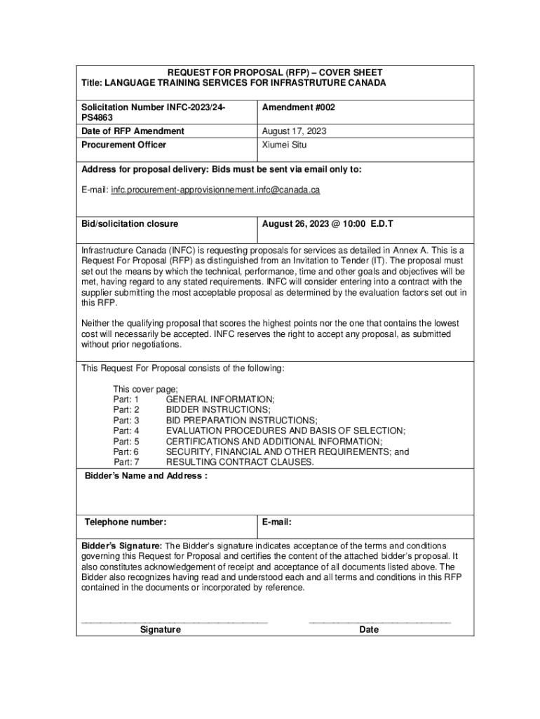 Fillable Online request for proposal (rfp) cover sheet - CanadaBuys Fax ...