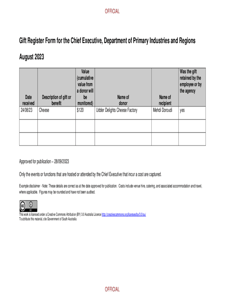 Fillable Online pir sa gov Gift Register Form for the Chief Executive ...